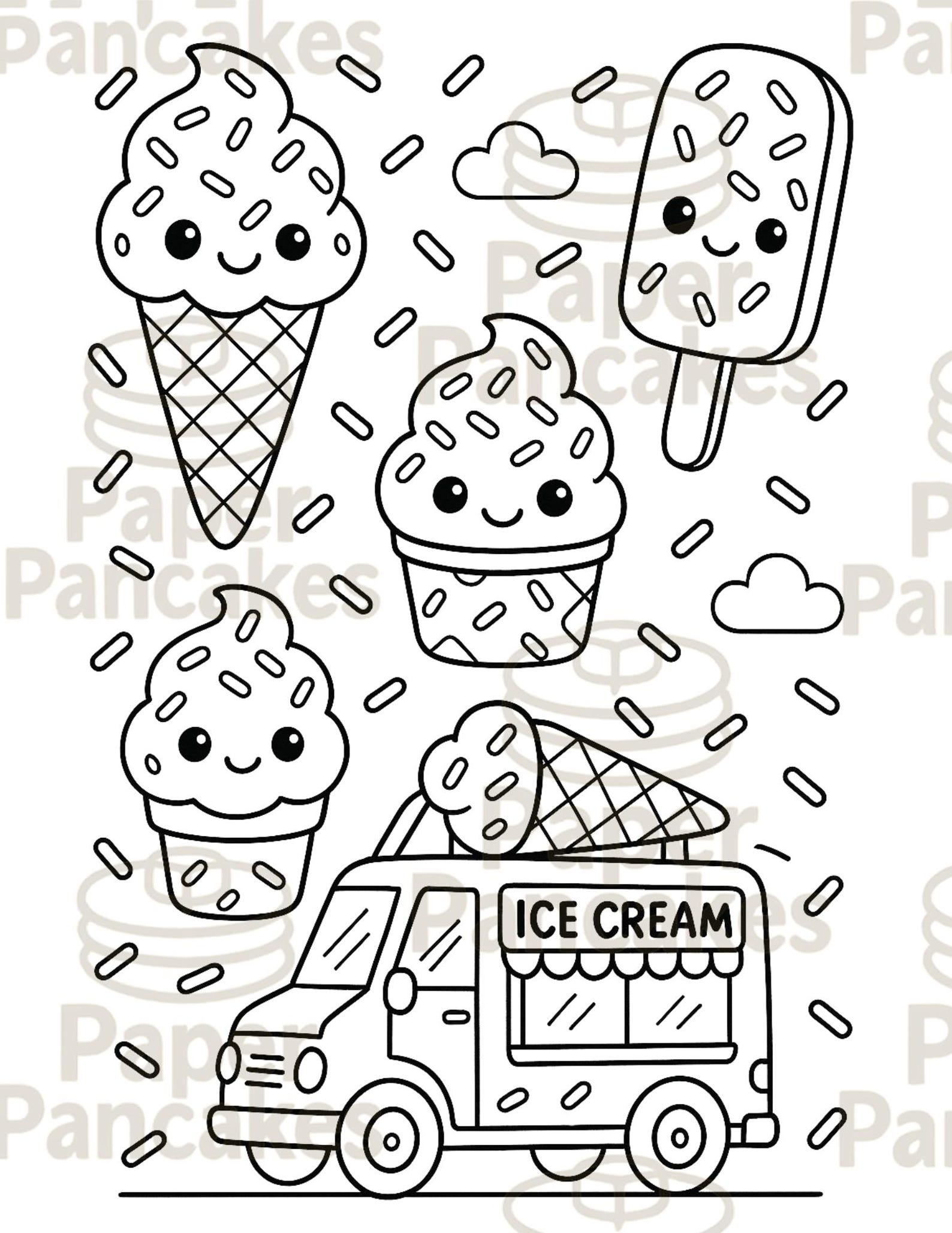 Ice Cream Coloring Page for Kids | Cute Ice Cream Truck, Popsicle ...