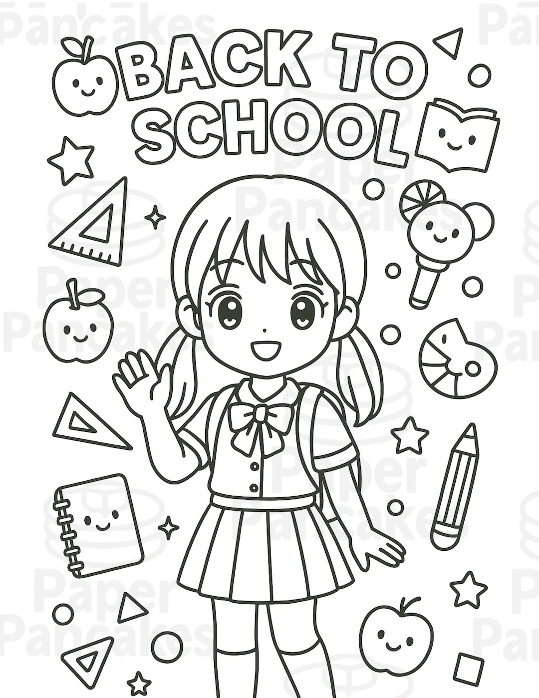 Back to School Coloring Page | Cute Anime Girl With Backpack ...