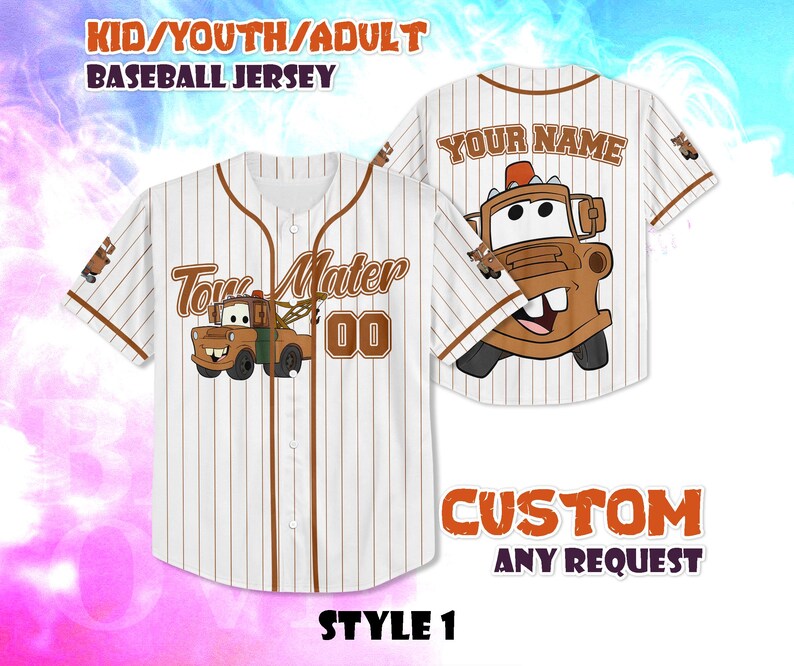 Custom Disney Cars Tow Mater Baseball Jersey, Personalized Birthday ...