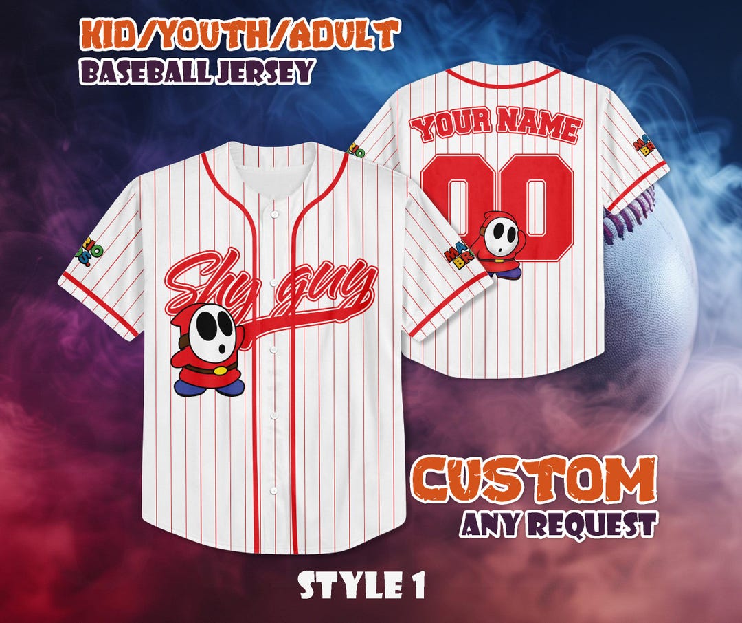 CUSTOM Shy Guy Baseball Jersey, Super Mario Baseball Shirt ...