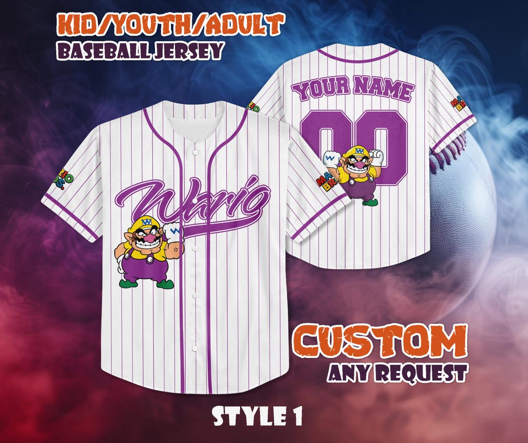 CUSTOM Wario Baseball Jersey, Personalized Wario Super Mario Jersey ...