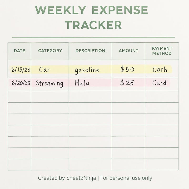 Weekly Expense Tracker Printable | Minimal Budget Planner | Highlighter ...