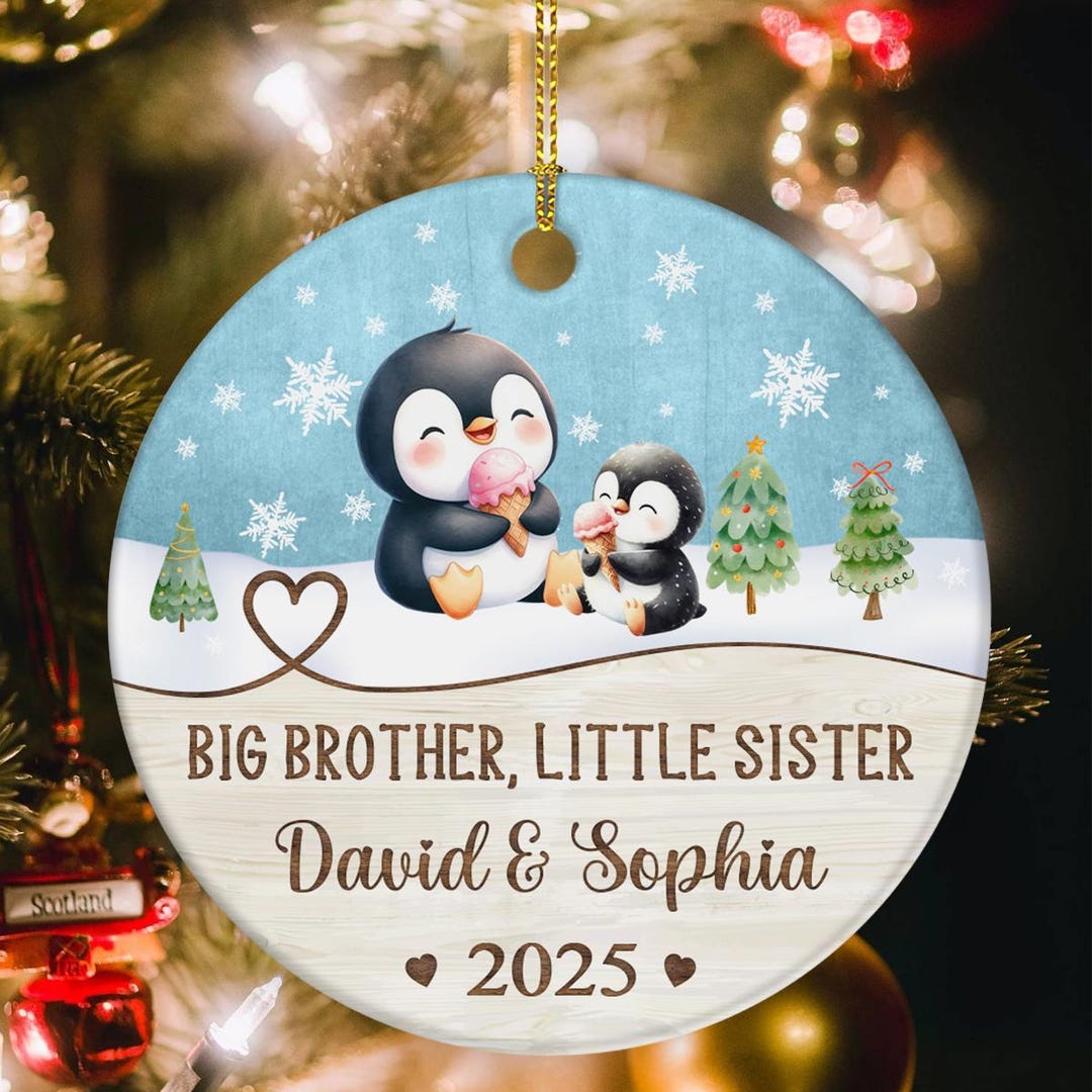 Big Brother Little Sister Penguin Ornament, Cute Winter Penguins ...