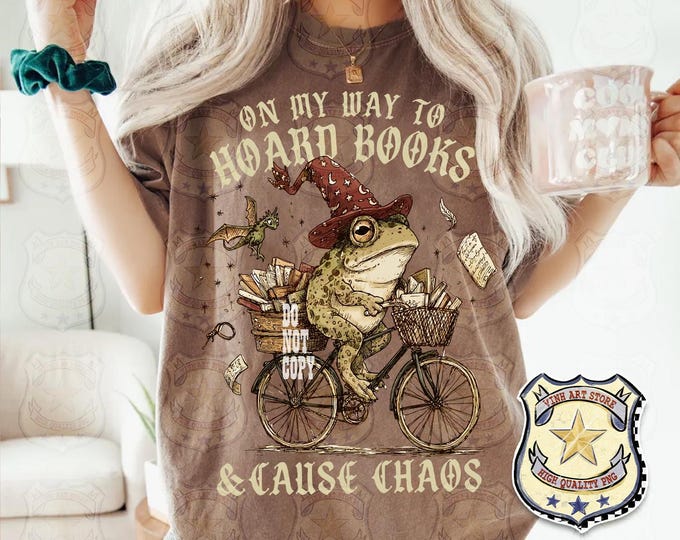 Hoard Books Cause Chaos Png, Frog on Bike Witch Hat Png, Frog Sarcastic ...