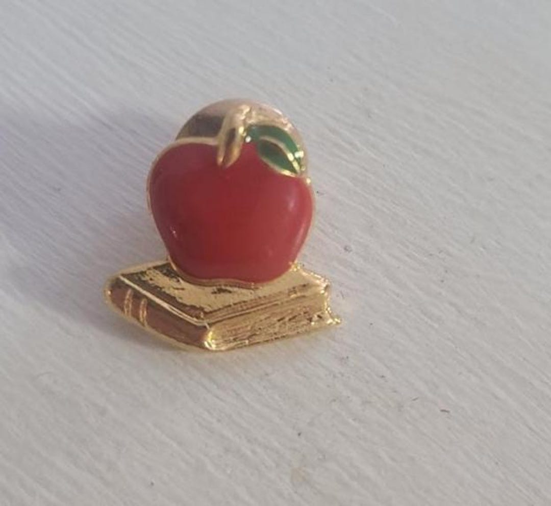 Red Apple School Book Lapel Pin Tie Tack - Vintage Education Teacher ...