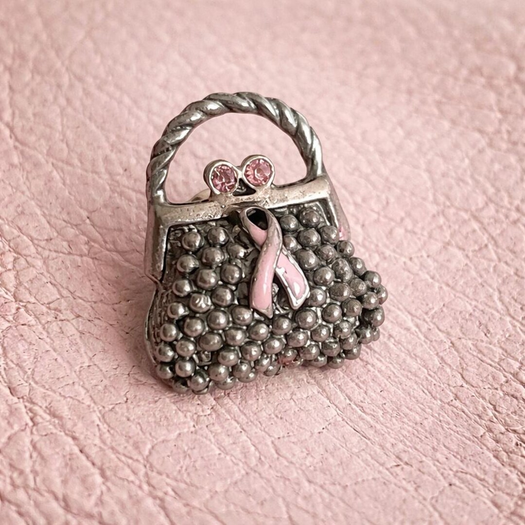 Pink Ribbon Purse First Vintage Pin Brooch - Rhinestone Bag Breast ...