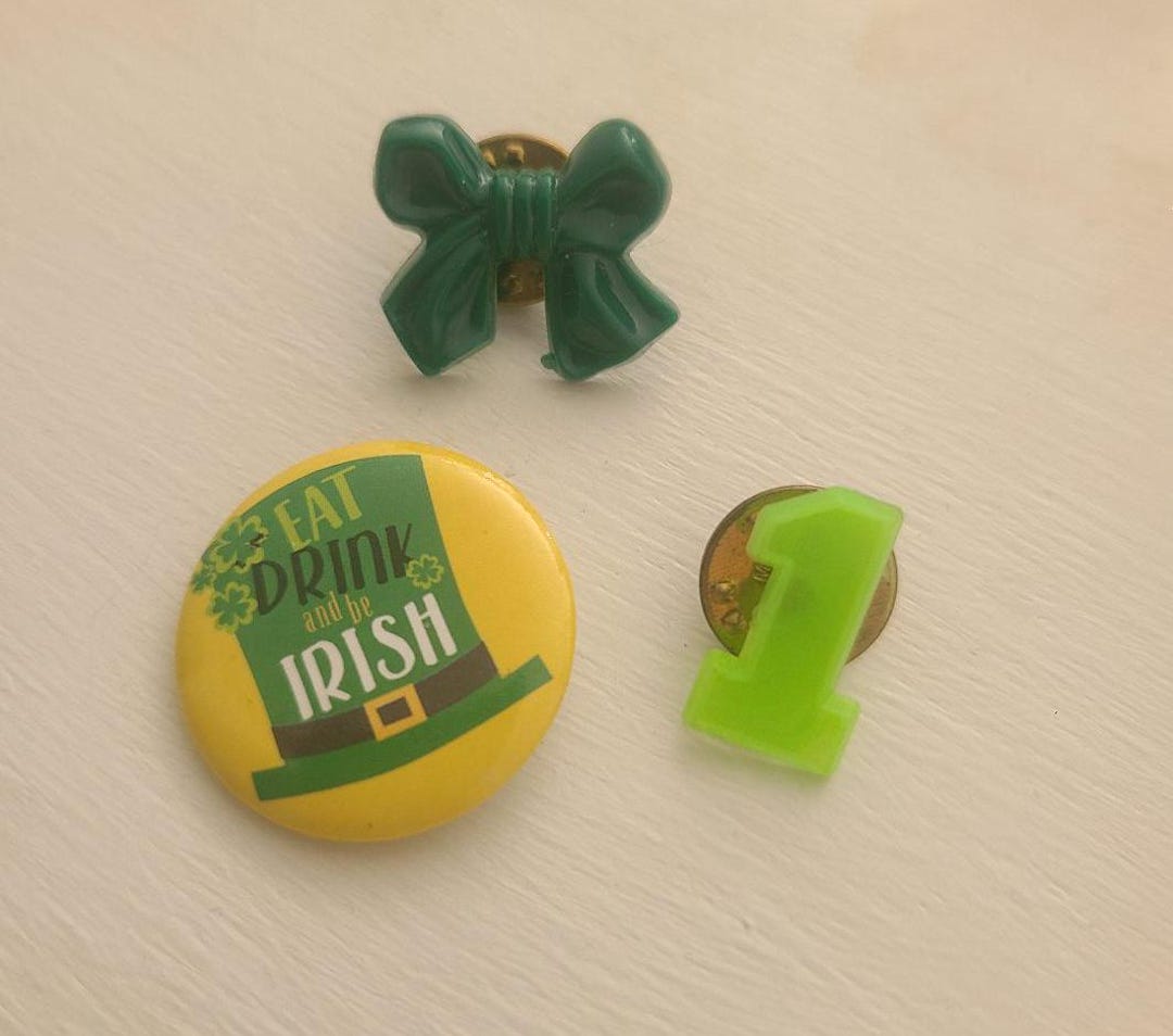 Irish Shamrock Green Vintage Lapel Pins (3) - Leprechaun #1 Bow St ...