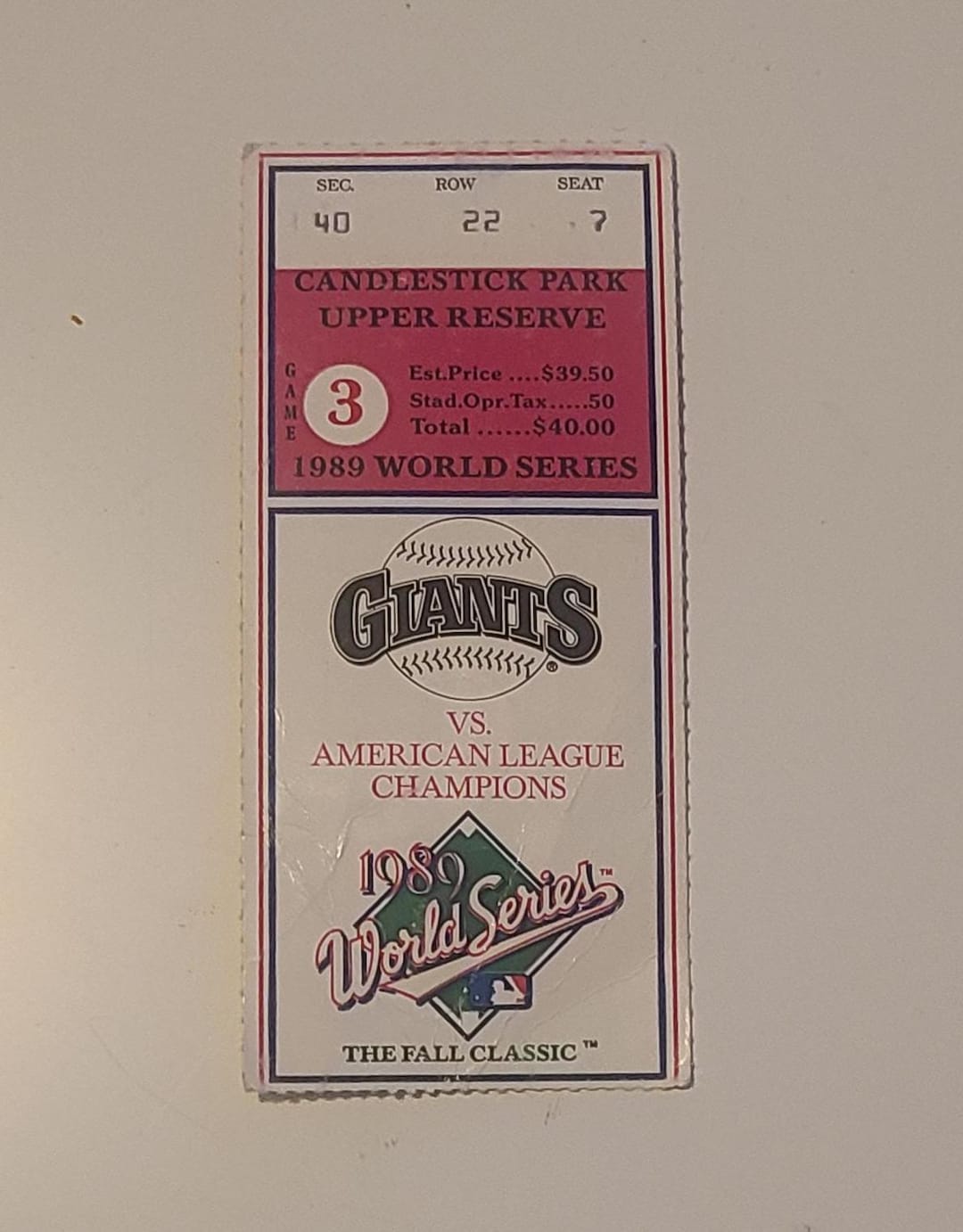 Baseball World Series 1989 Earthquake Game 3 Ticket Stub - Etsy
