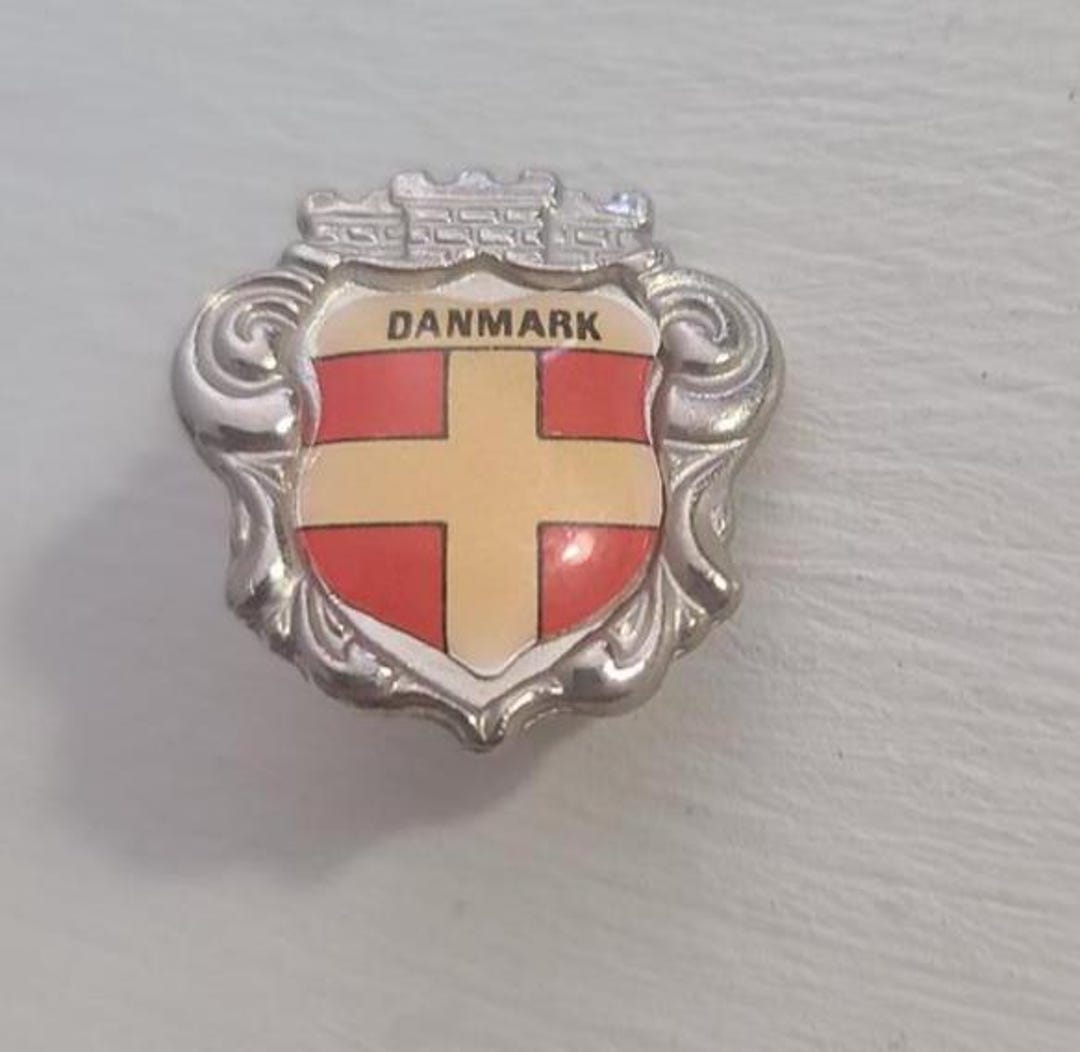Denmark Danmark National Flag Coat of Arms Vintage Lapel Pin ...