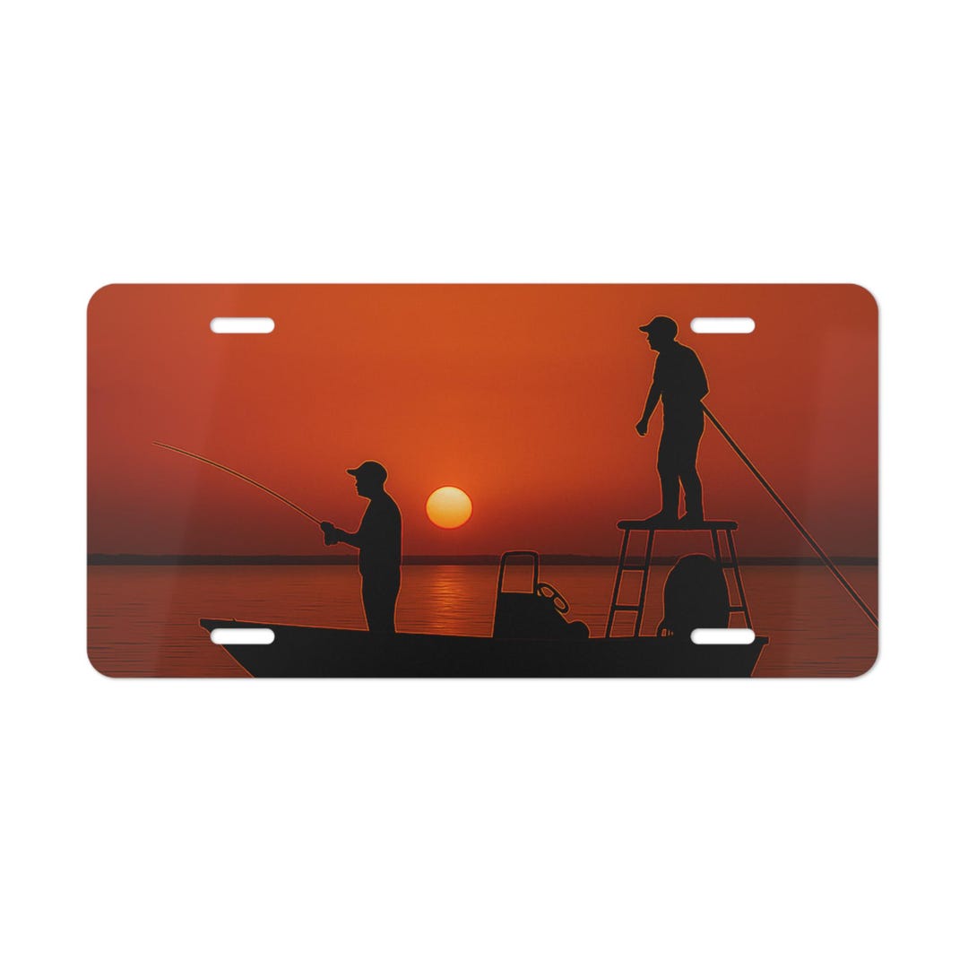 Fishing Theme License Plate, Sunset Scene Car Plate, Fishing Silhouette ...