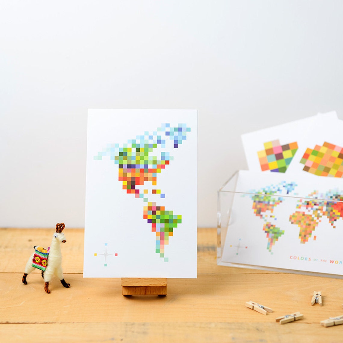 Pixel Map 'colors of the World' Print Set of 6 // Modern World Map Art ...