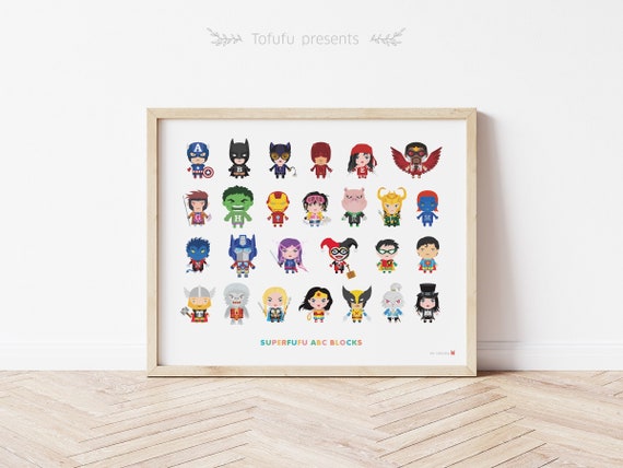 Superhero Alphabet Art Print 20 X 16 ABC Block Superhero - Etsy