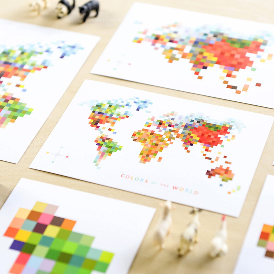 Pixel Map 'colors of the World' Print Set of 6 // Modern World Map Art ...