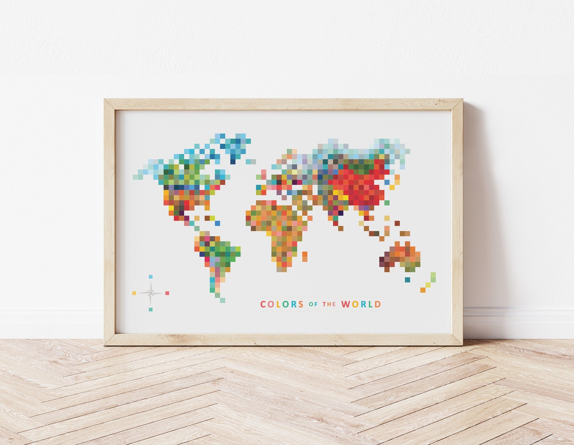 Mapa de píxeles 'Colores del mundo' Mapa Wall Art 30 "x20" / Mapa del ...