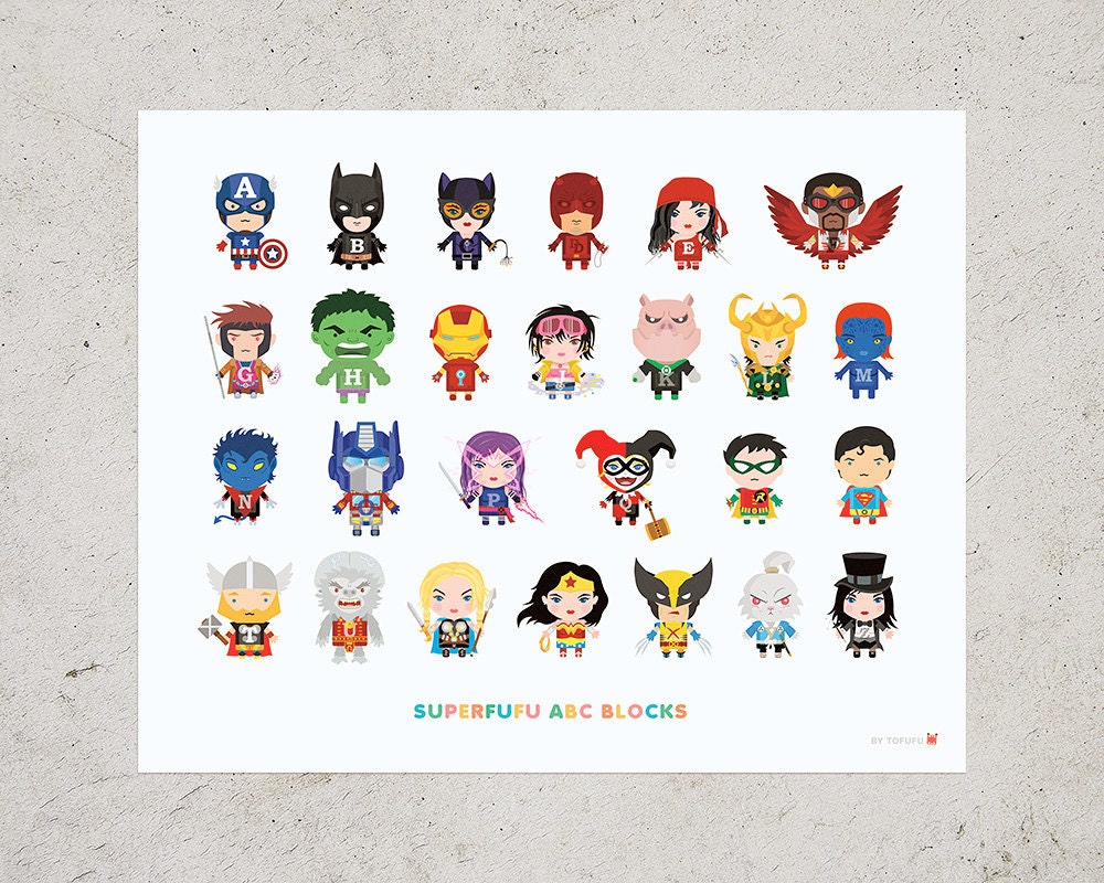 Superhero Alphabet Art Print 20 X 16 ABC Block Superhero Nursery Wall ...