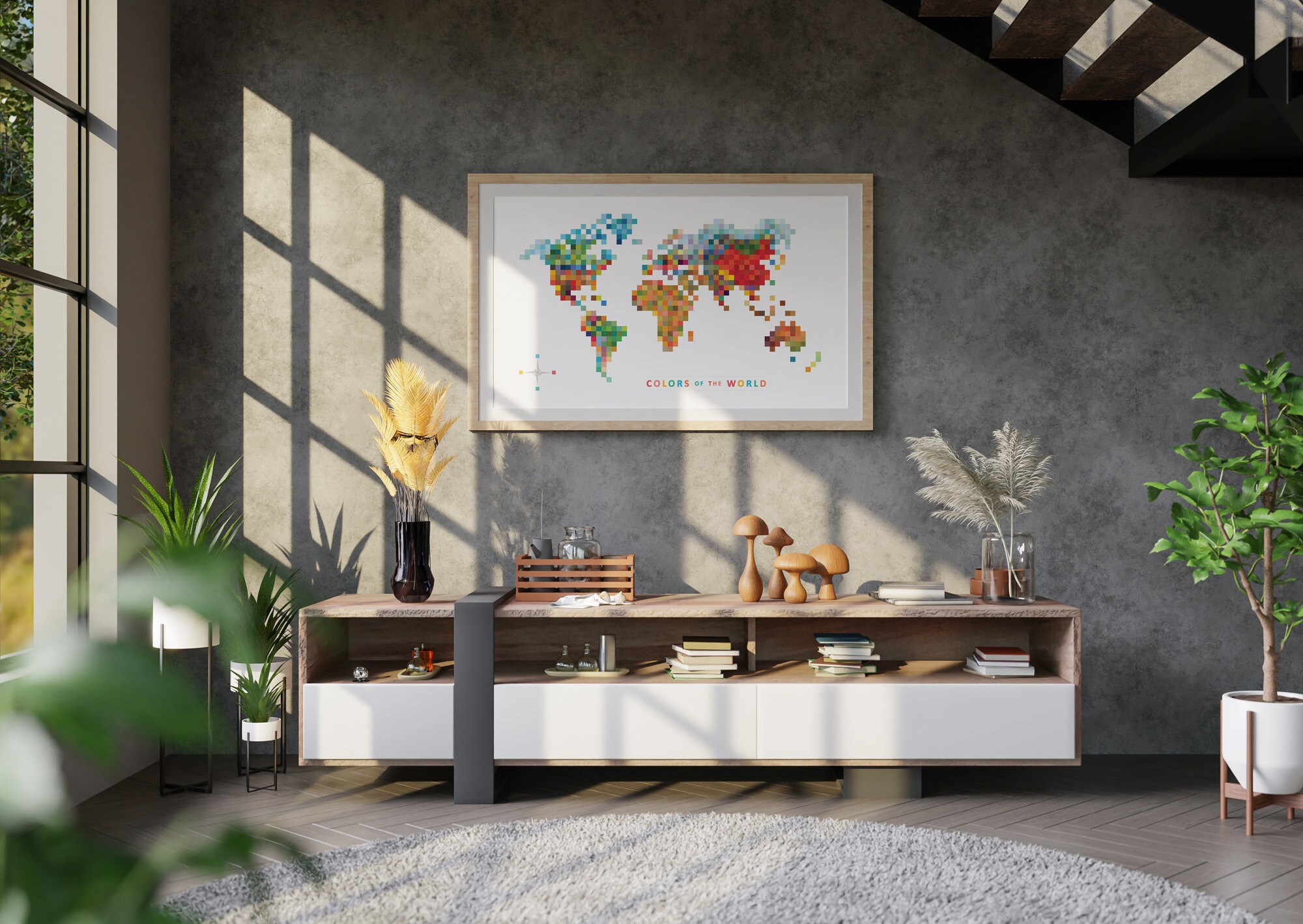 Pixel Map 'colors of the World' Map Wall Art 30”x20” | Kids World Map ...