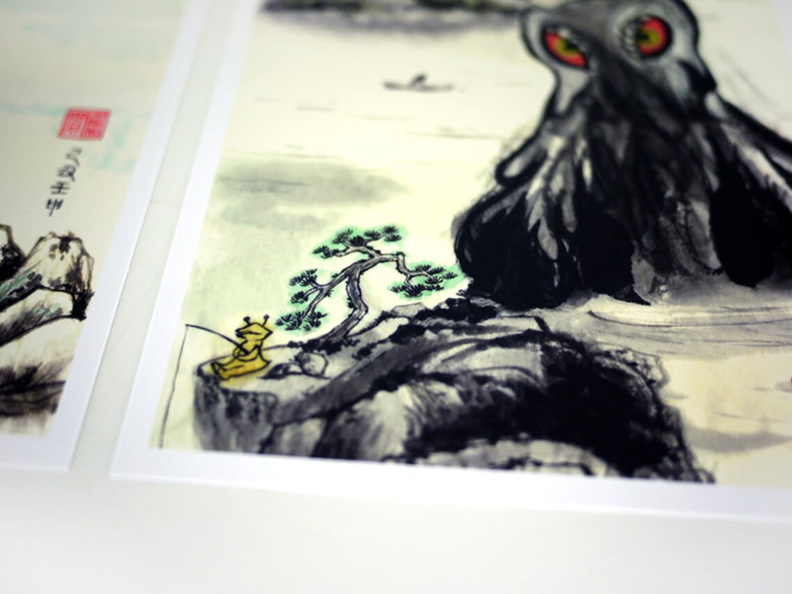 Suiboku Monsters Hedora & Matango Print Set of 2 // Ink Paintings ...