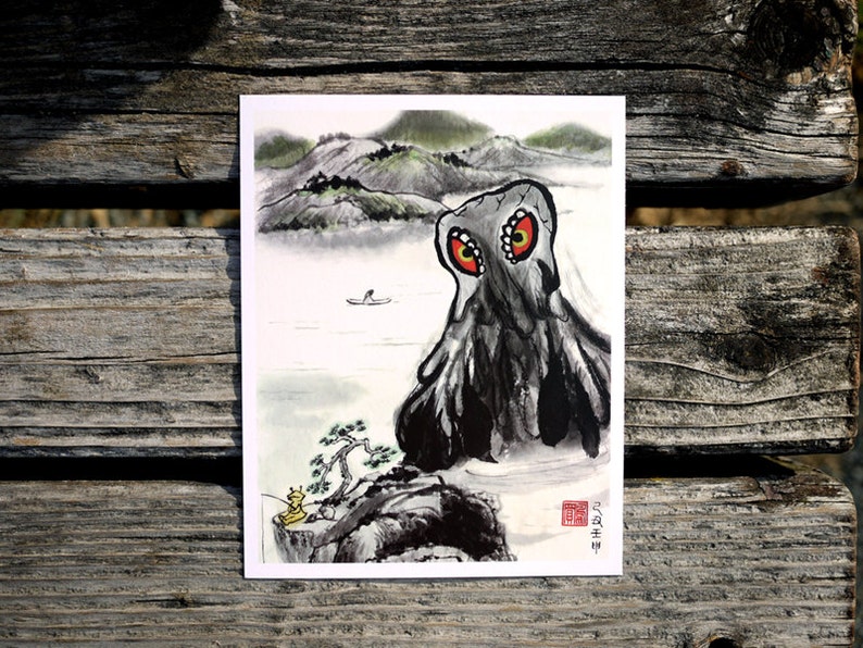 Suiboku Monsters Hedora & Matango Print Set of 2 // Ink Paintings ...