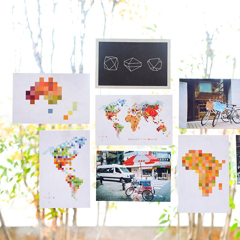 Pixel Map 'colors of the World' Print Set of 6 // Modern World Map Art ...