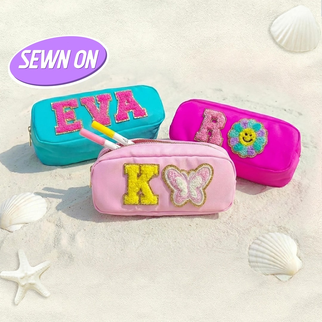 Personalised Nylon Pencil Case With Sewn Chenille Letter Patches Custom ...
