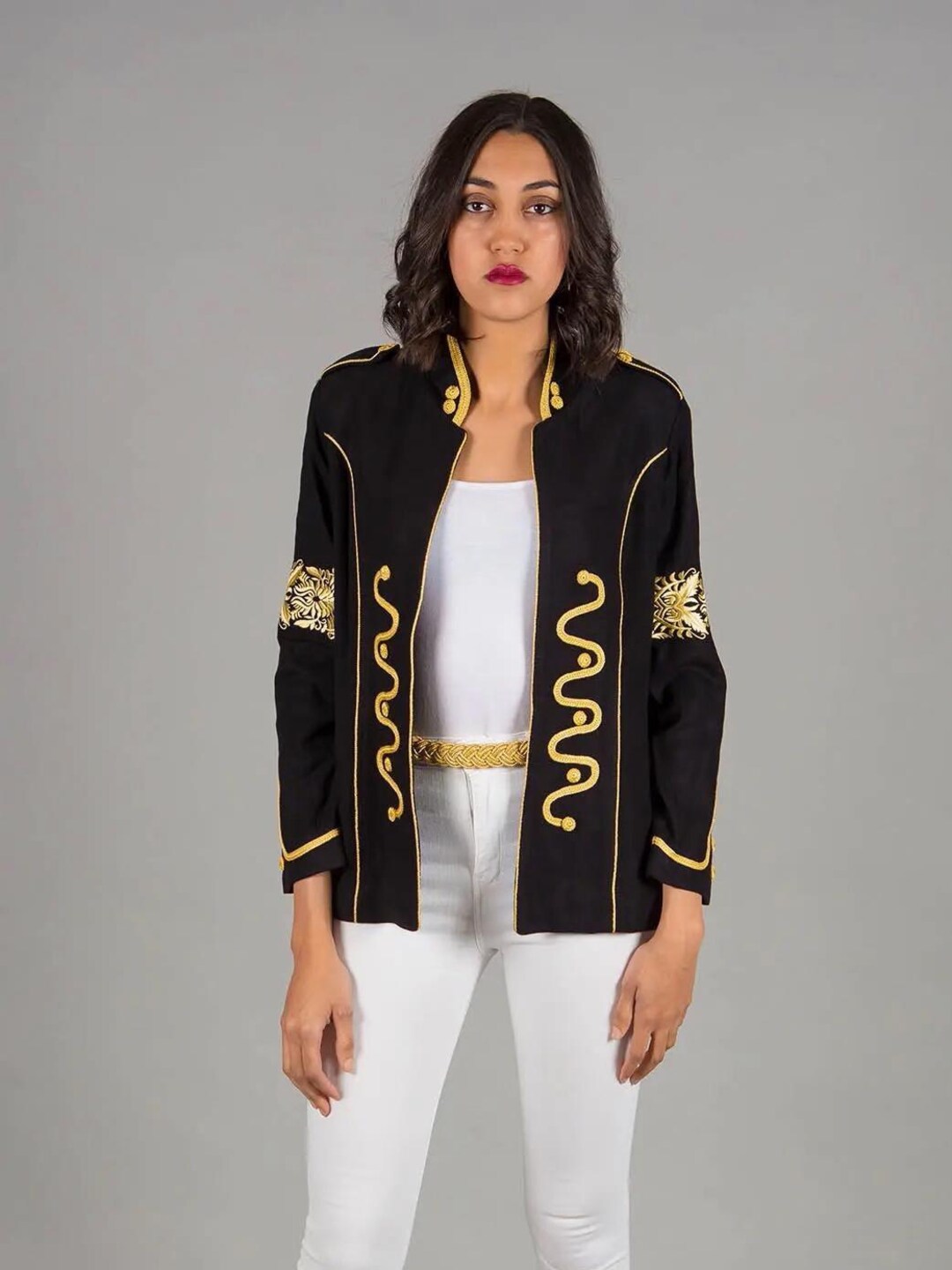 Elegant Handmade Moroccan Jacket – Black Mlifa With Gold Serpent ...
