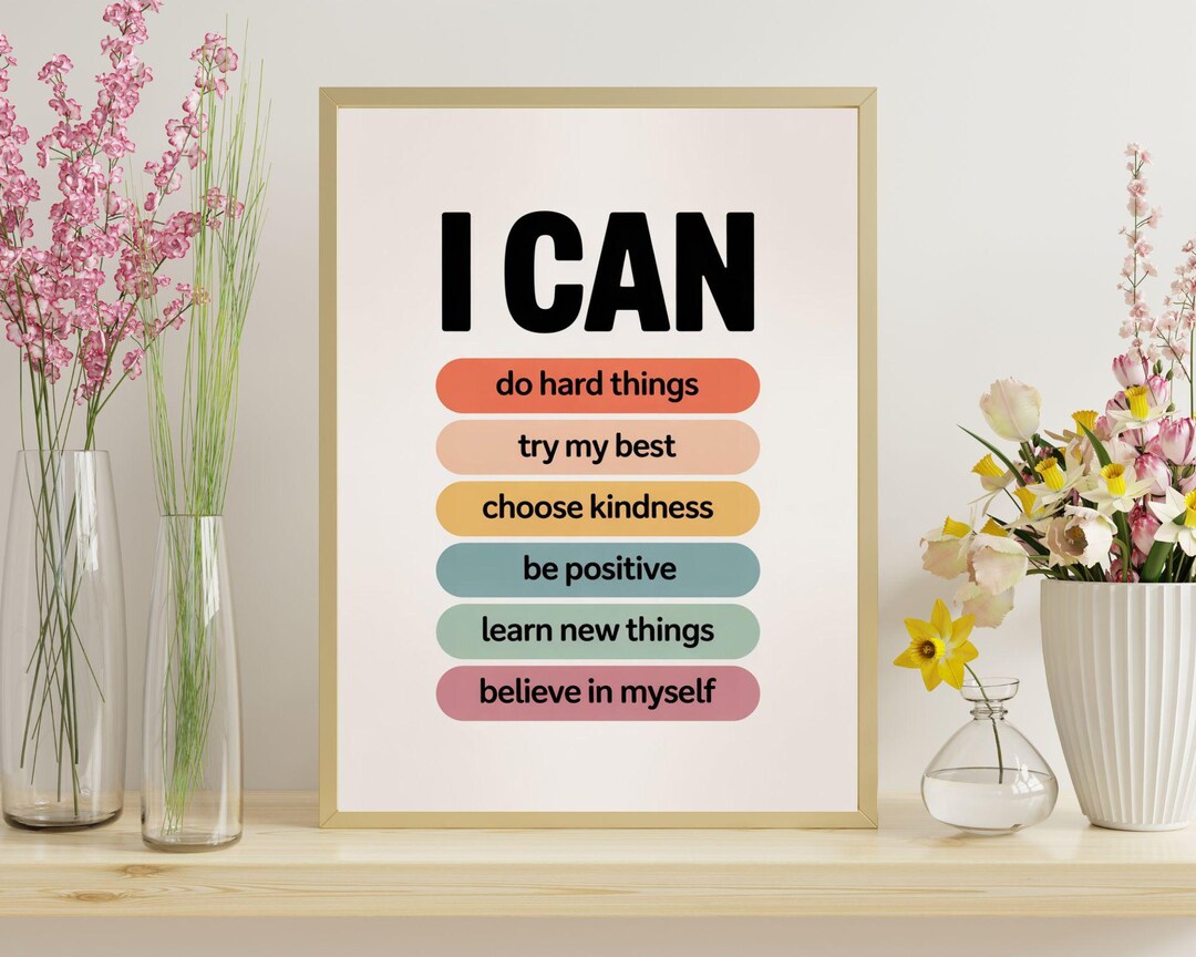 Words of Affirmations Poster - I Can Do Hard Things - Positive ...