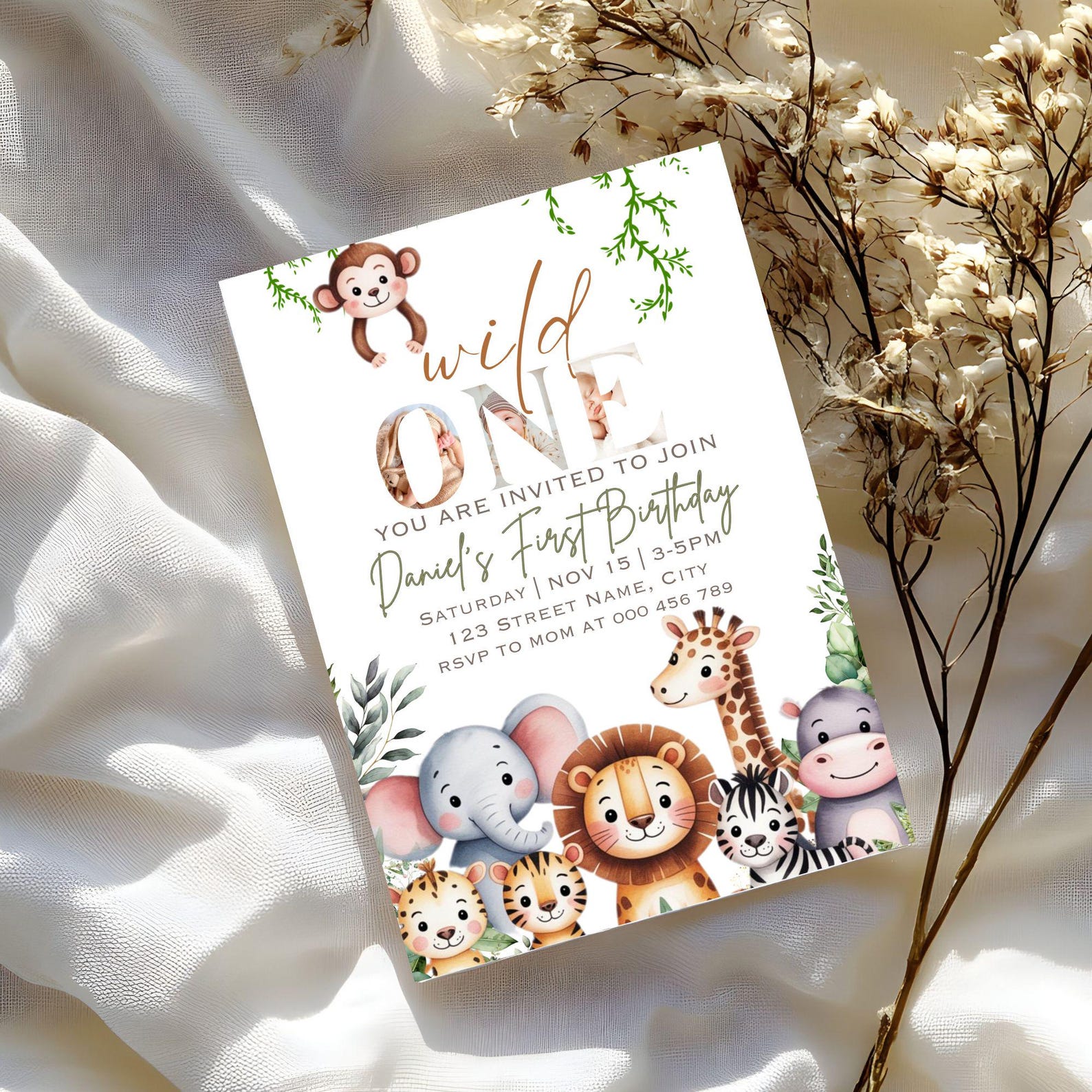 Editable Safari First Birthday Invitation - Wild One Birthday - 1st ...