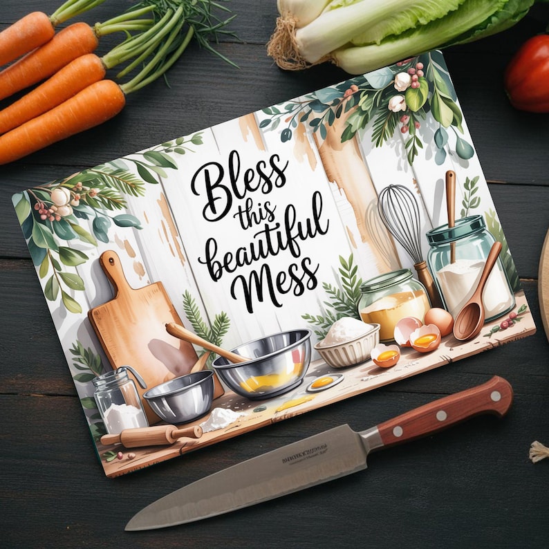 Bless This Mess Cutting Board PNG - Sublimation Design - Mother's Day ...