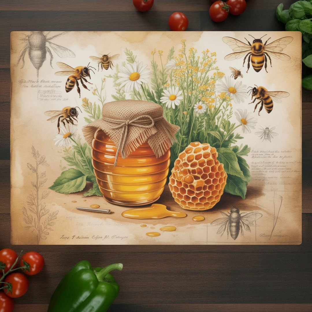 Rustic Honey Bees Cutting Board PNG Sublimation Design - Honey Jar ...