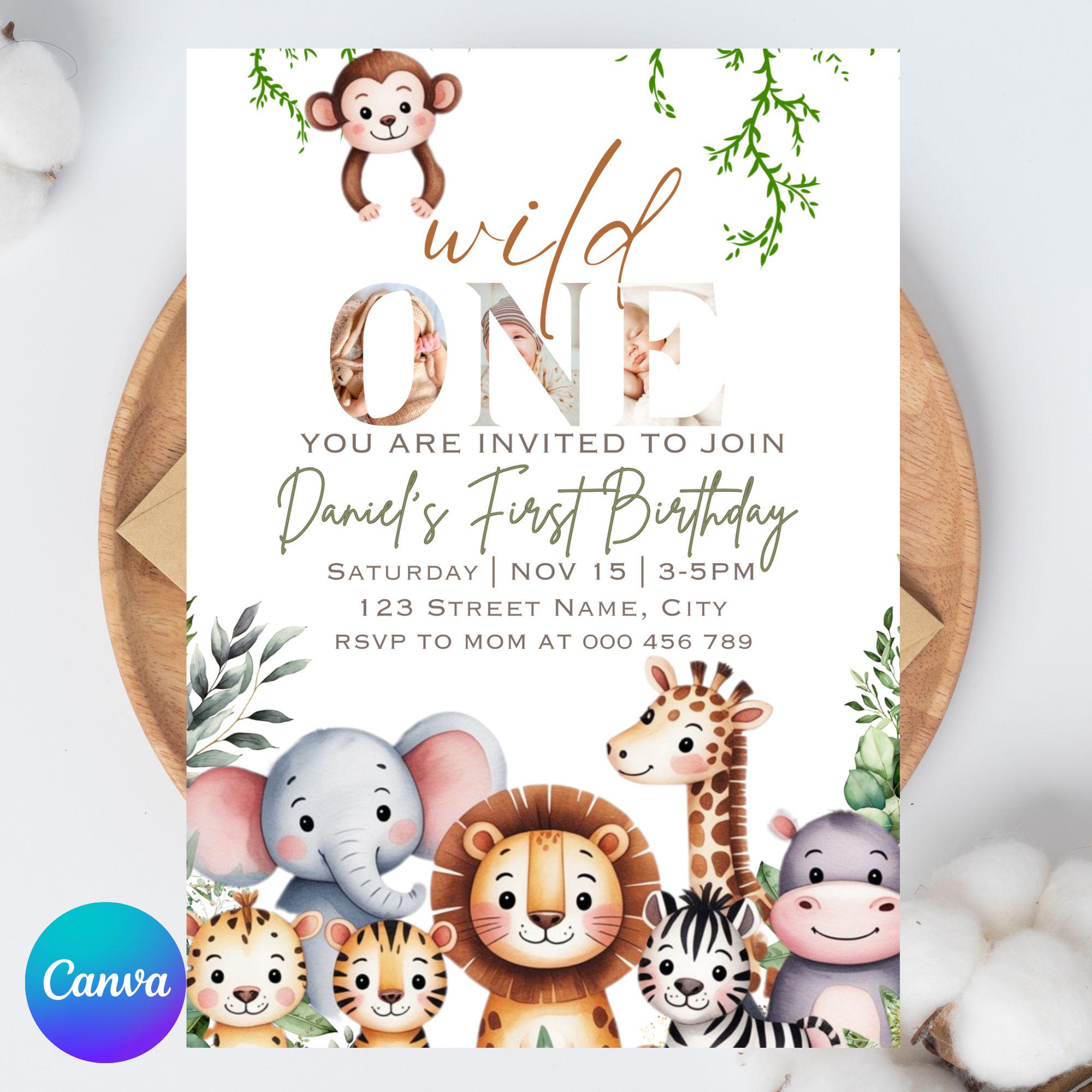 Editable Safari First Birthday Invitation - Wild One Birthday - 1st ...