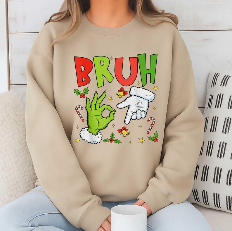 Funny Bruh Christmas Hand Sign PNG | Grinch Hand and Santa Hand ...