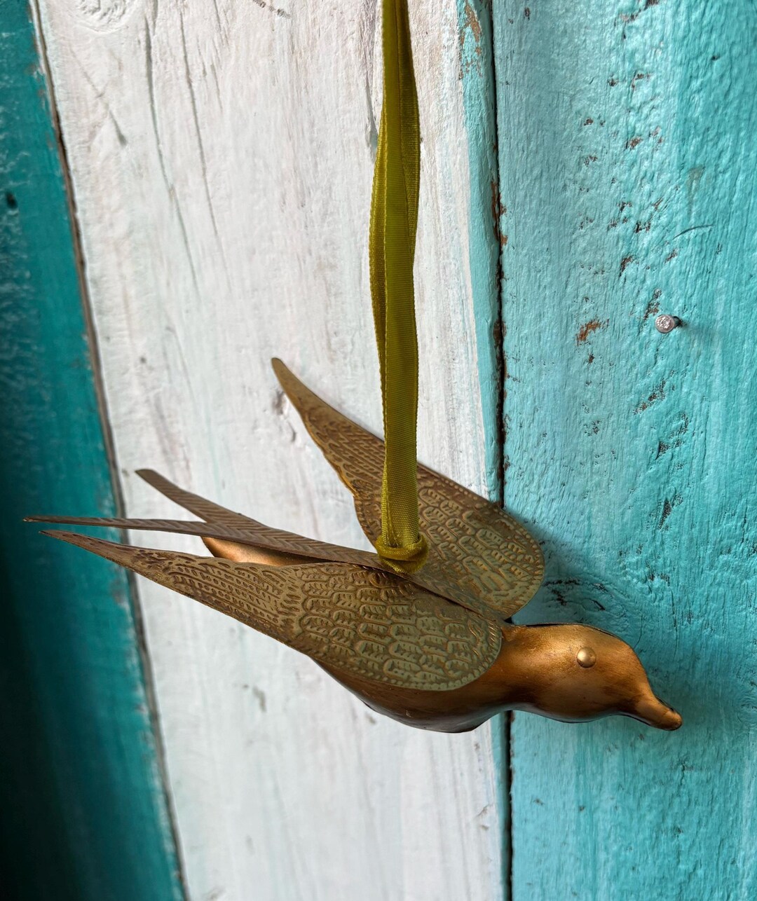Gold Flying Bird Tin Ornament: Dove, Rearview Mirror Decor (6” X 2”) - Etsy