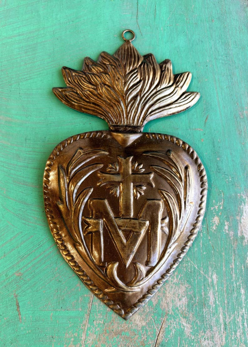 Gold Embossed Marian Sacred Heart Wall Hanging or Ornament – Medium (8 ...