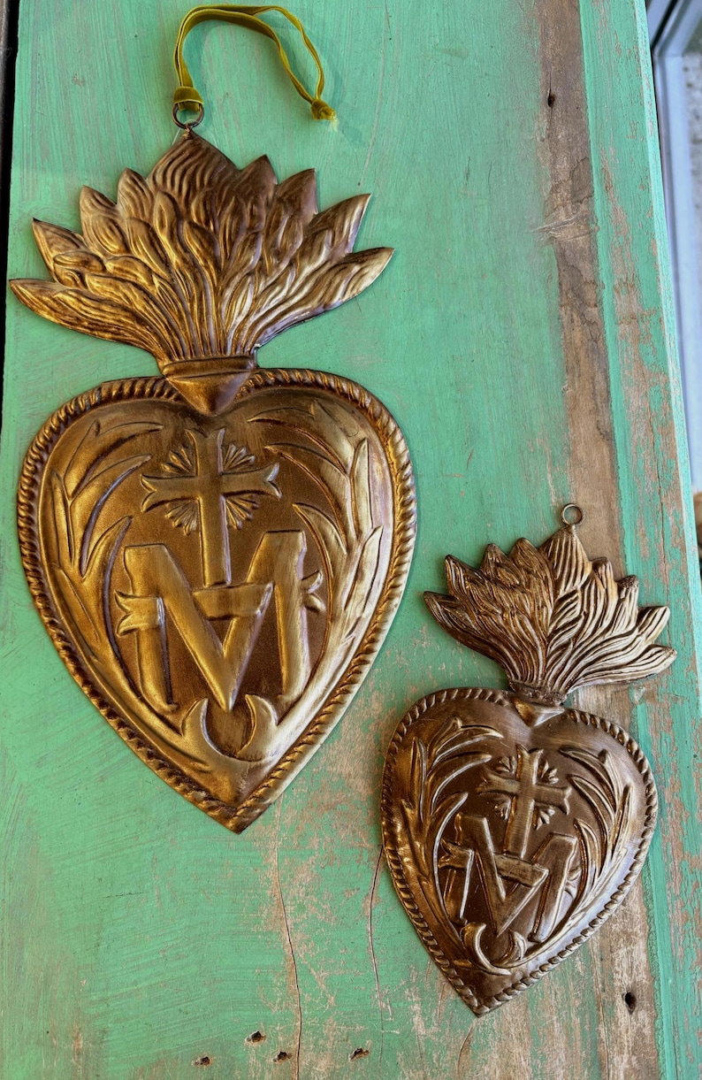 Gold Embossed Marian Sacred Heart Wall Hanging or Ornament – Medium (8 ...