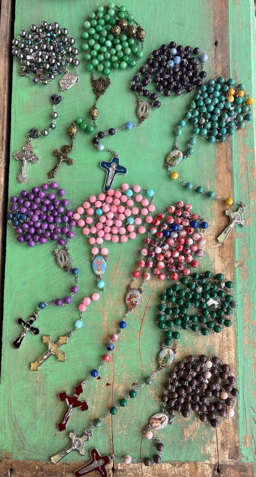 Colorful Handmade Catholic Rosaries- Crucifix and Saint Medals - Etsy