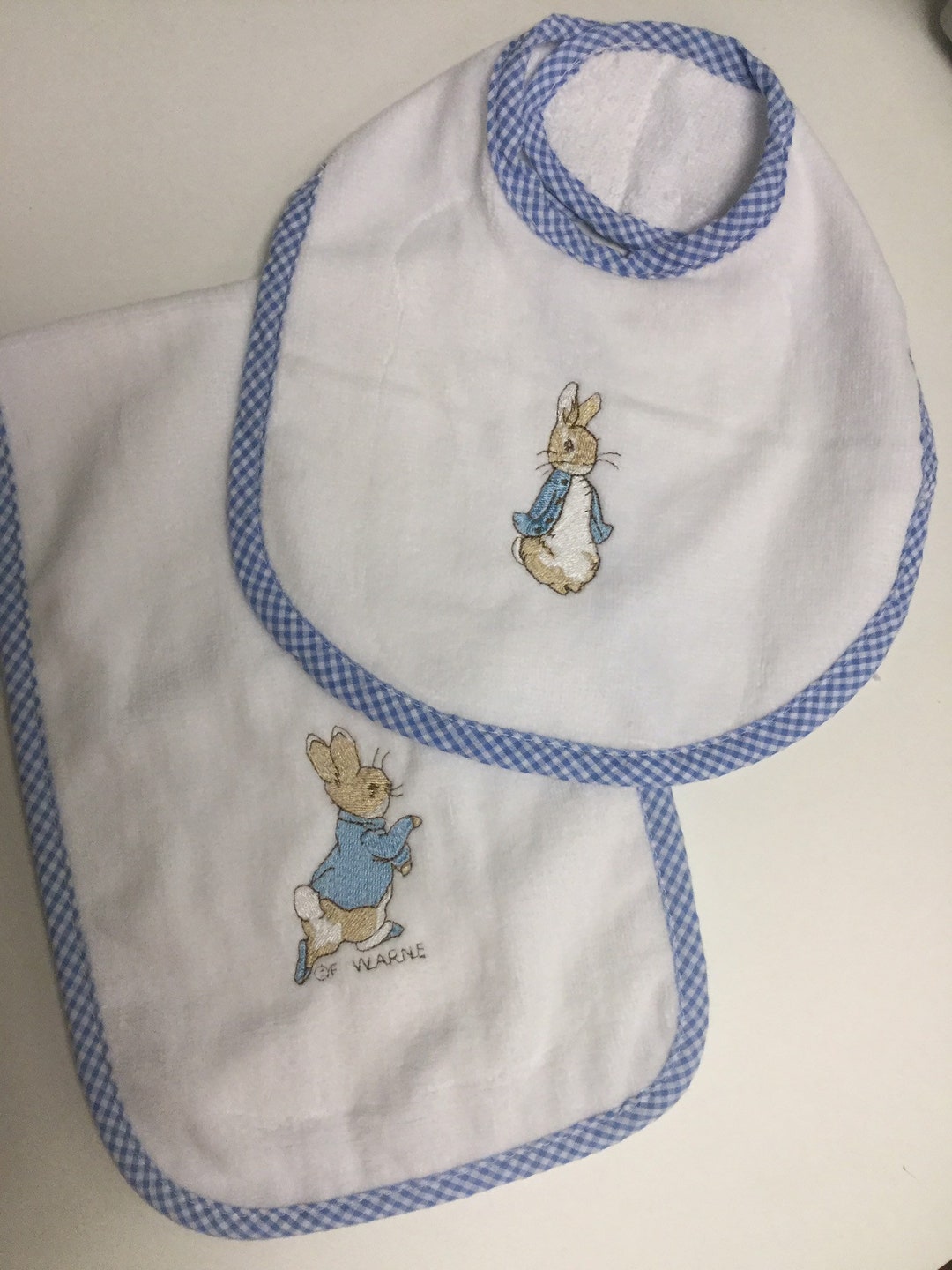 Peter Rabbit Bib and Burp Cloth Set in Blue - Etsy