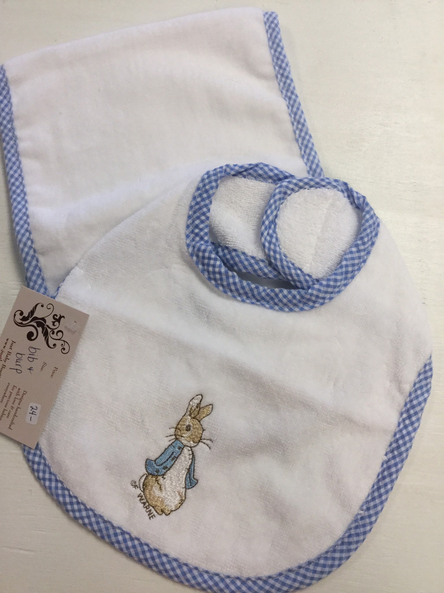 Peter Rabbit Bib and Burp Cloth Set in Blue - Etsy