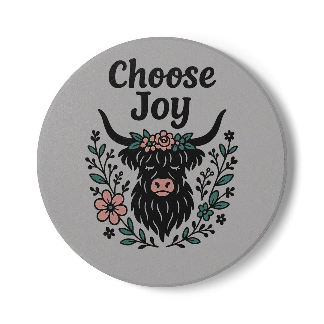 Joyful Highland Cow Coaster, Choose Joy Ceramic Coaster, Gift for Home ...