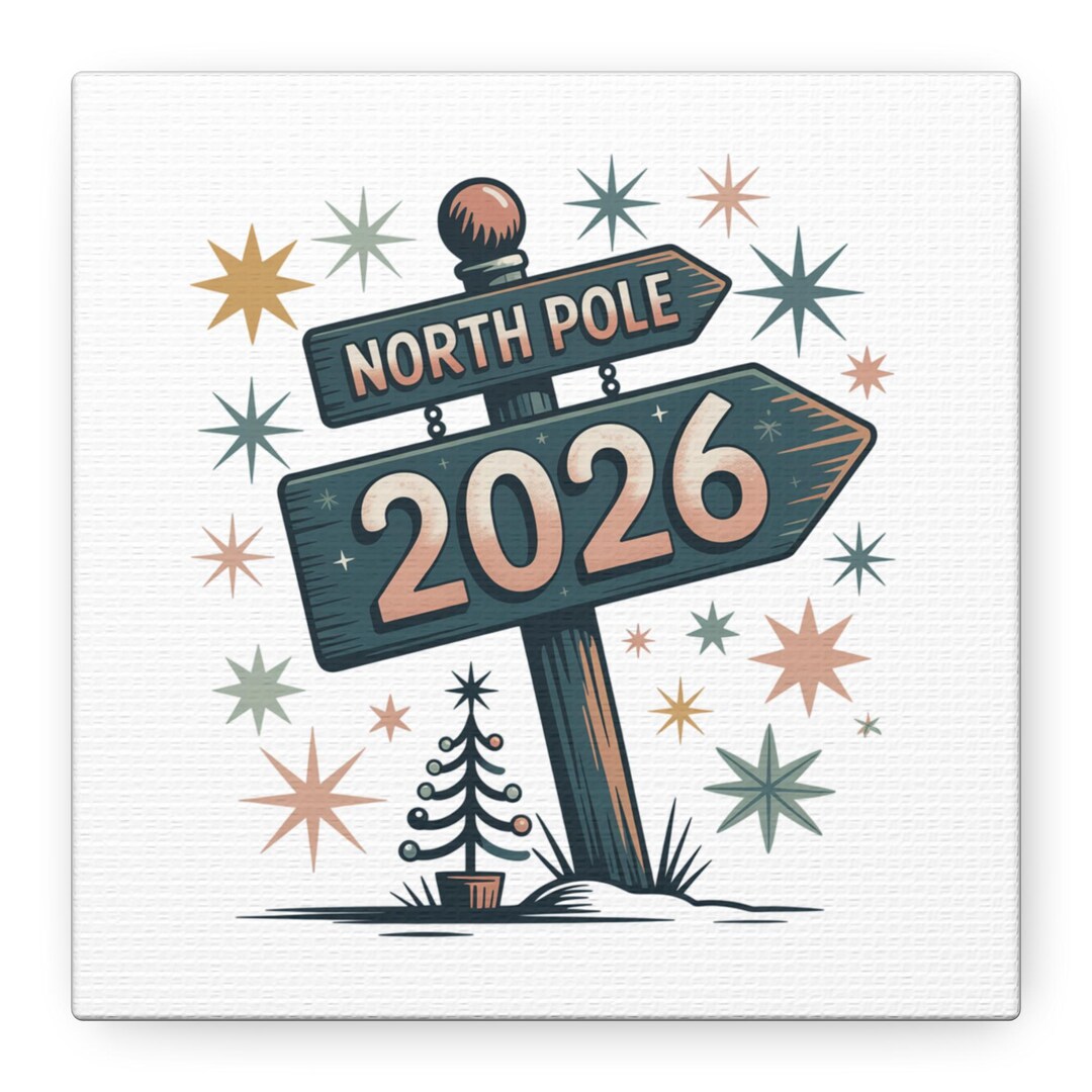 Retro North Pole 2026 Canvas | Mid Century Christmas, 50s Style Xmas ...