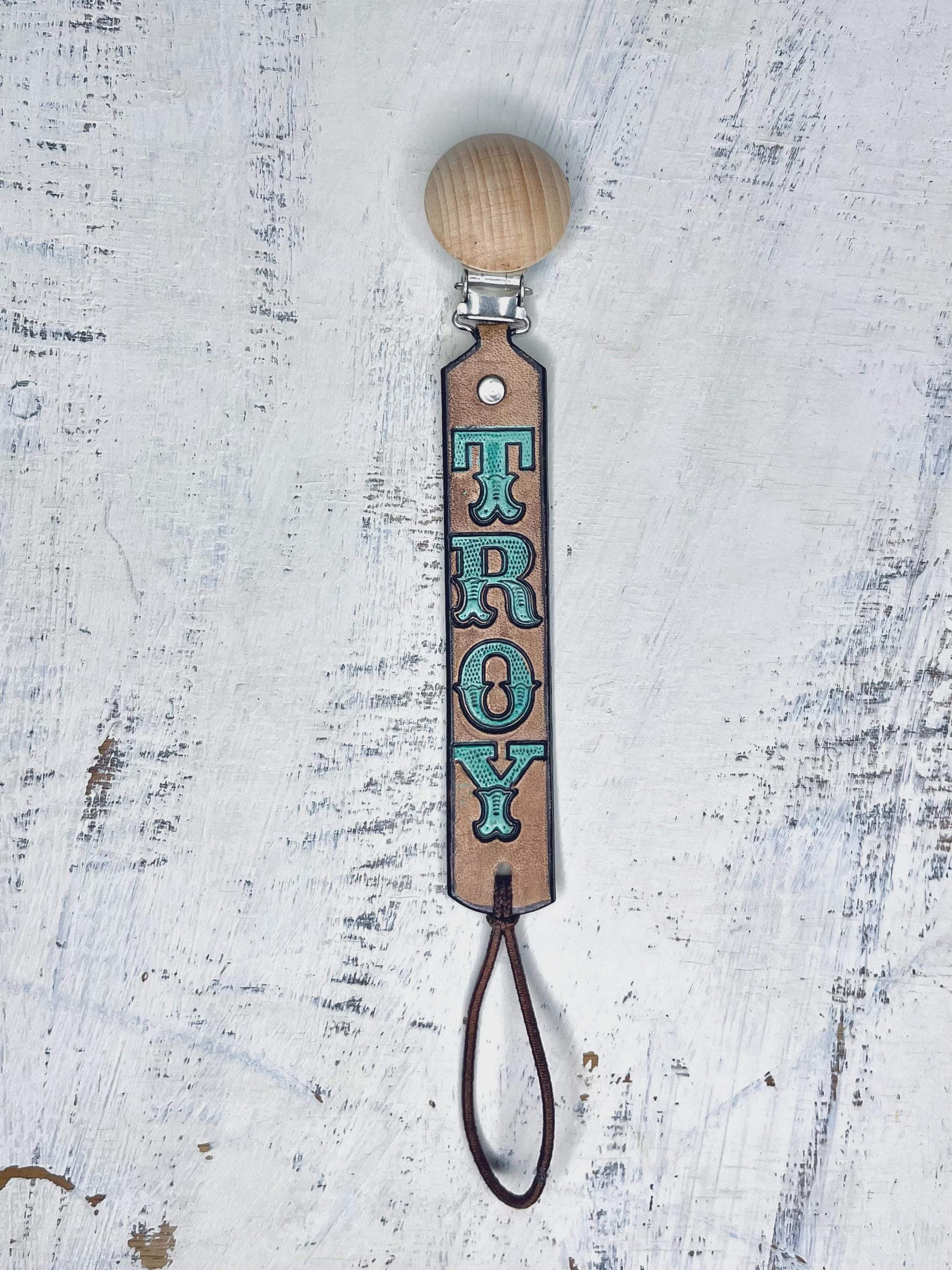 Leather Pacifier Clip | Personalized Name Baby Gift | Custom Engraved ...