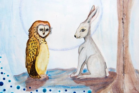 Rabbit and Owl Bunny and Bird Friendship Good Conversation | Etsy