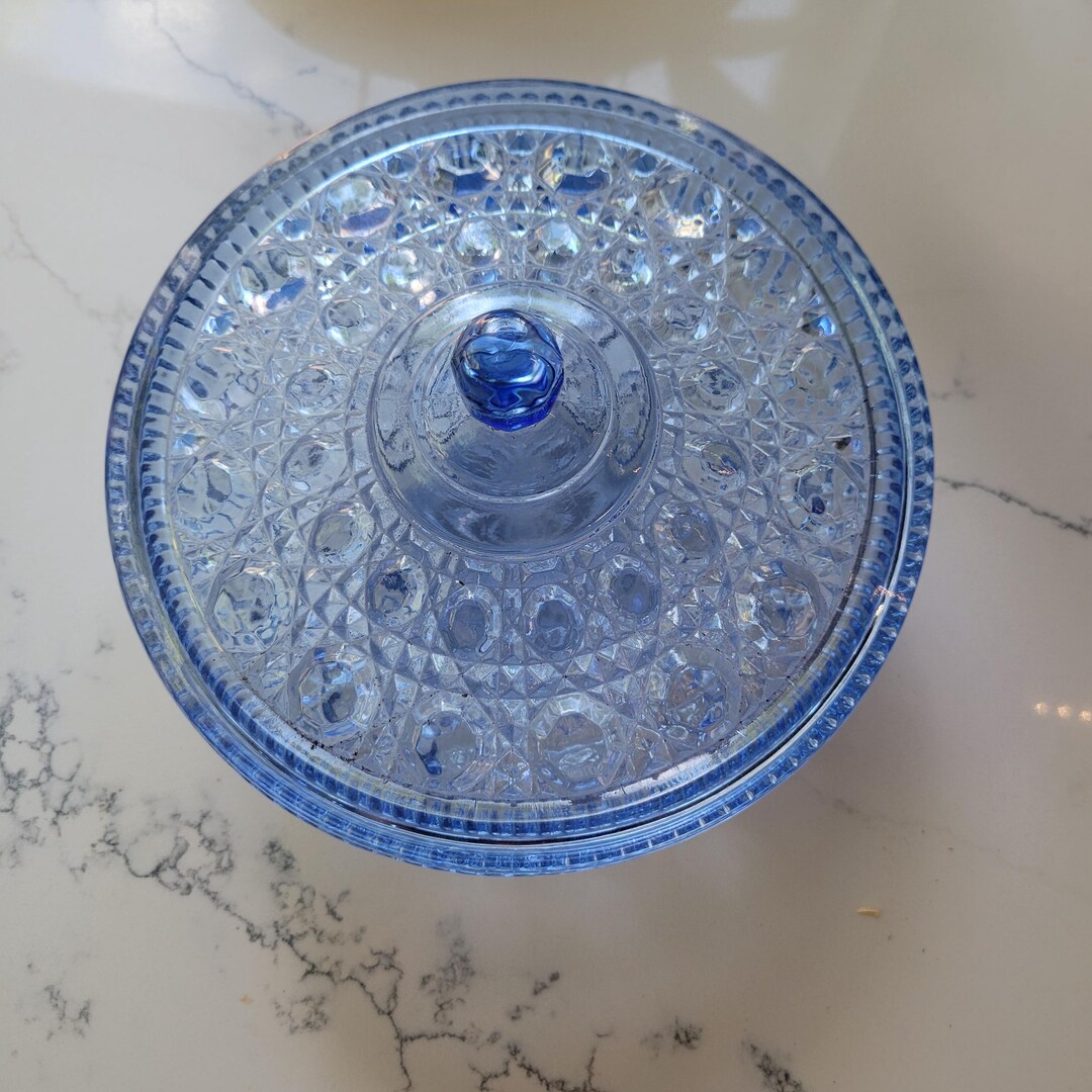 Federal Glass Company 1970's Windsor Candy Dish With Lid. Aegan Blue ...