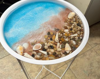 Handmade Ocean Resin Foldable Tray Table – Coastal Decor TV Tray ...