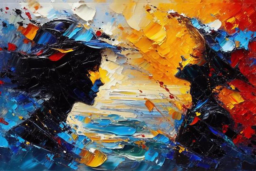 Together Alone, Abstract Oil Painting Art Print, Expressionist ...