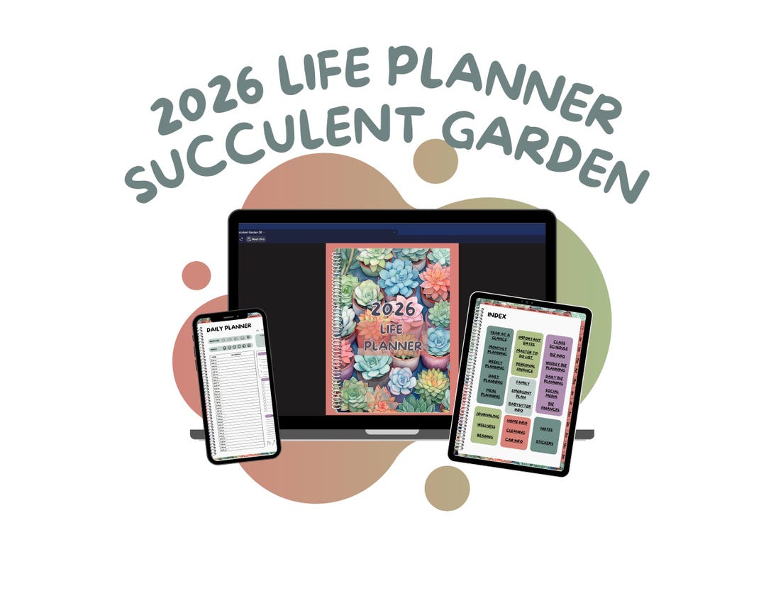 2026 Succulent Garden Digital Life Planner ~ Customizable Templates ...