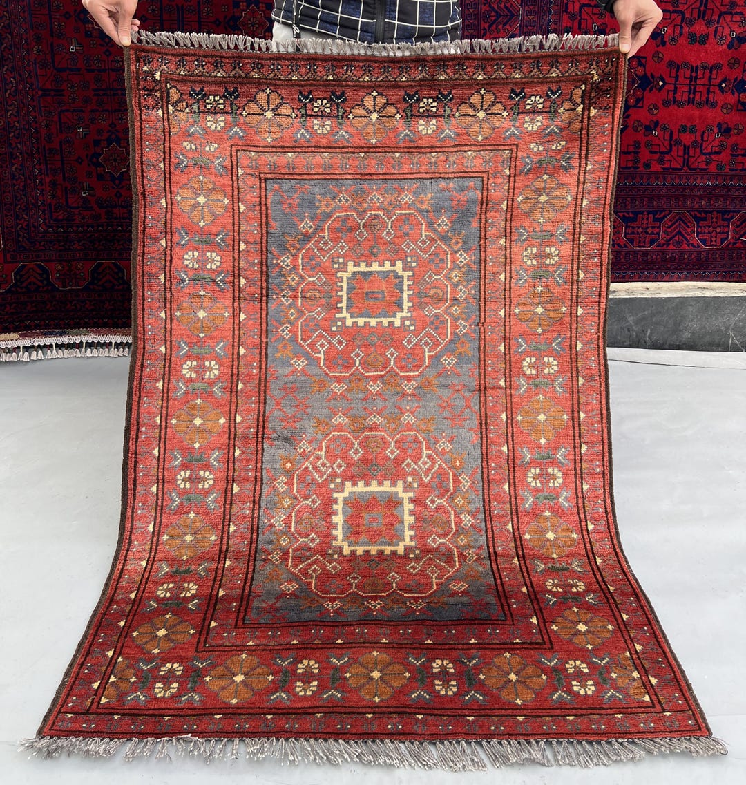 Antique Afghan Patnus Gul Design Rug 3'0 X 4'3 FT, Vintage Handmade ...