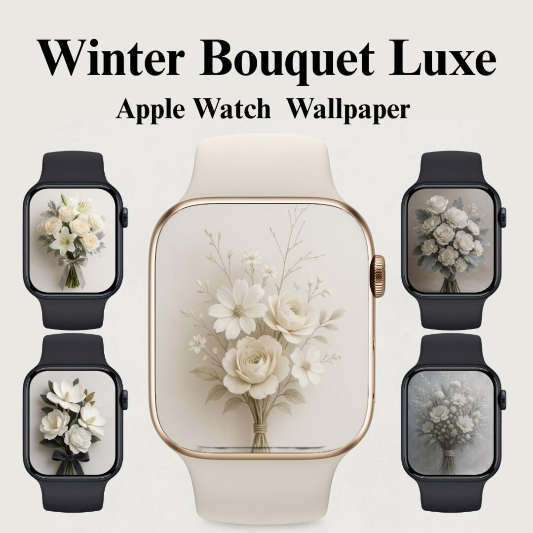 5 Elegant Winter Floral Watch Face Bundle : Ivory, Silver, Champagne ...