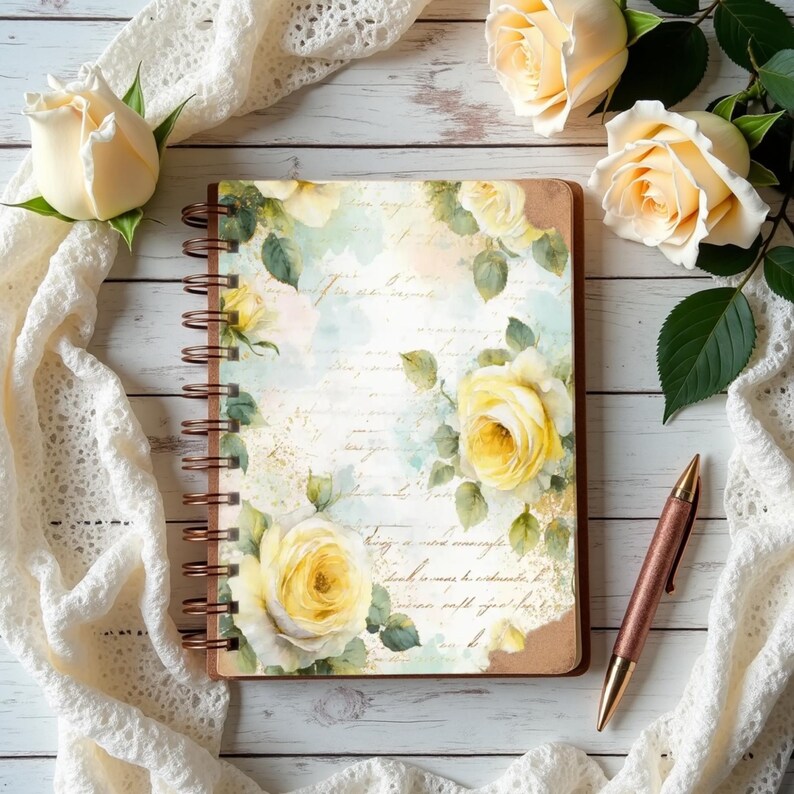 Yellow Rose Digital Paper Pack: Vintage Floral Scrapbook Backgrounds - Etsy