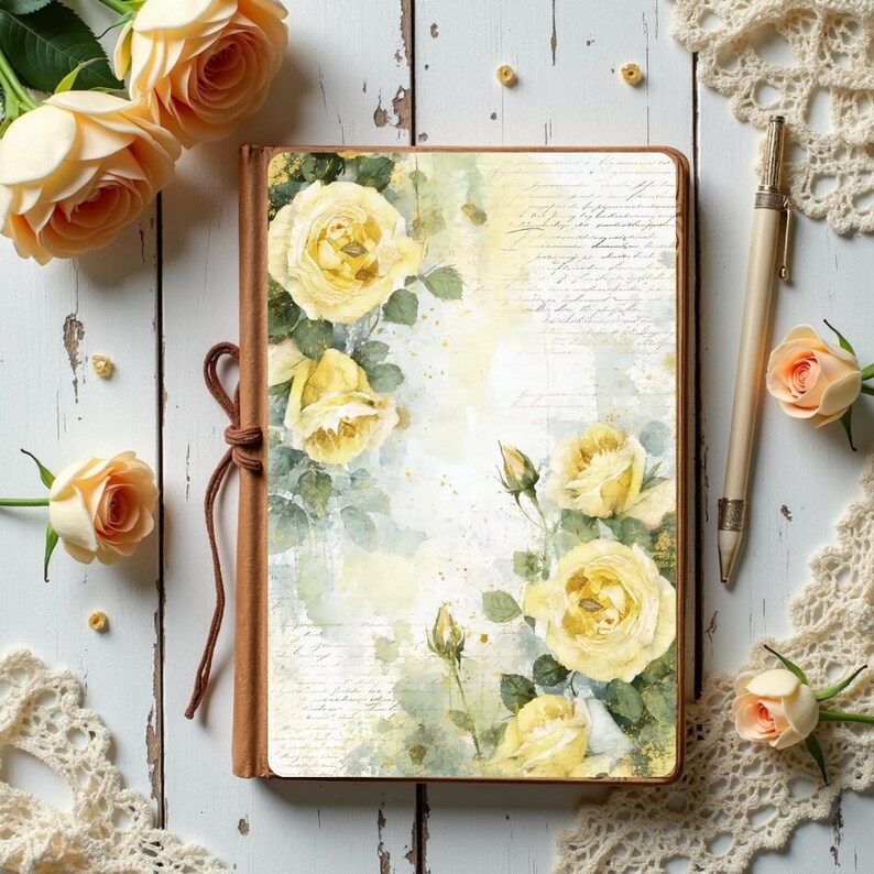 Yellow Rose Digital Paper Pack: Vintage Floral Scrapbook Backgrounds - Etsy