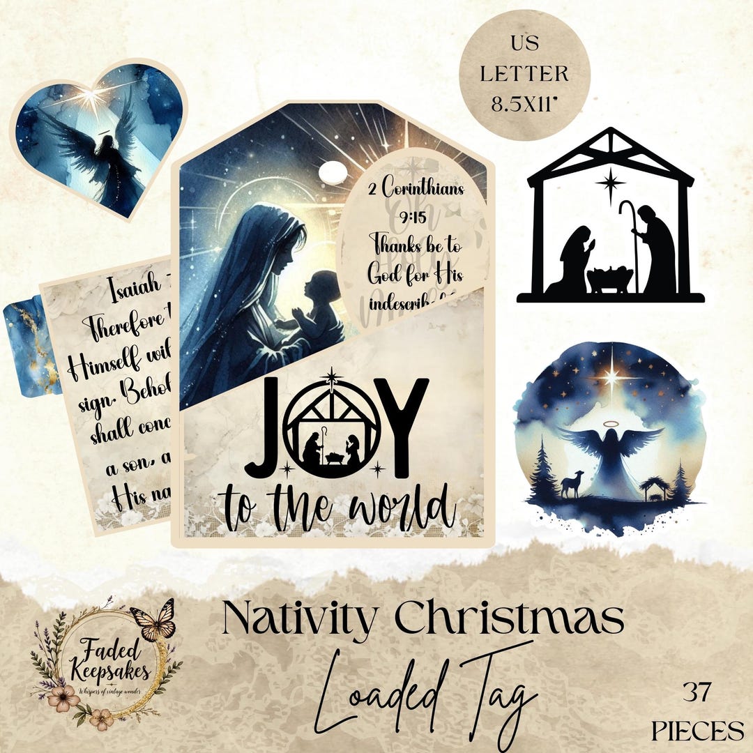 Nativity Christmas Loaded Tag Set: Bible Verse Ephemera & Printable ...